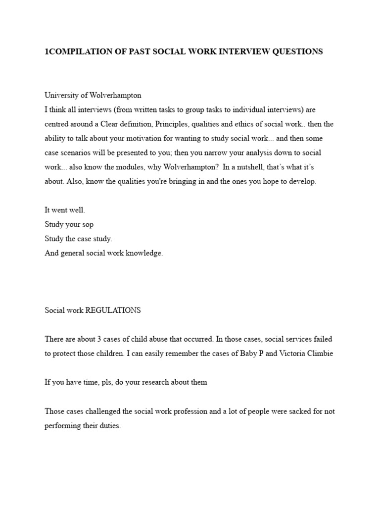 1 Compilation of Social Work Interview Past Questions | PDF | Social ...