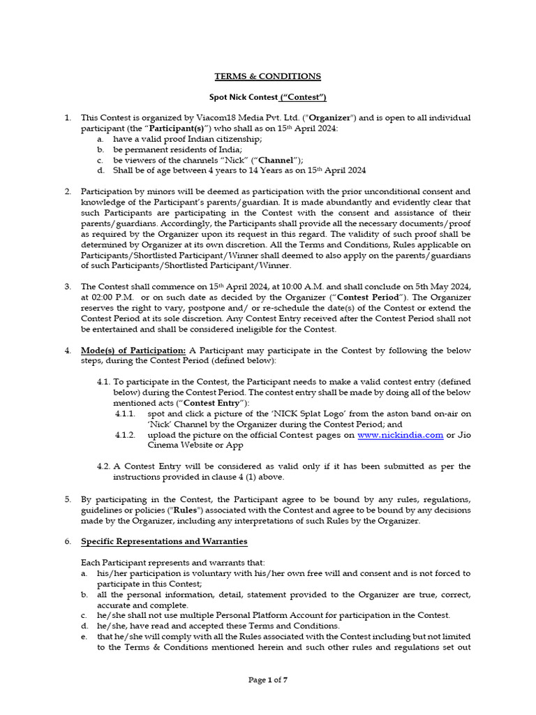 Nick Spot The Splat Logo Contest Terms and Conditions 19.04.2024 | PDF ...