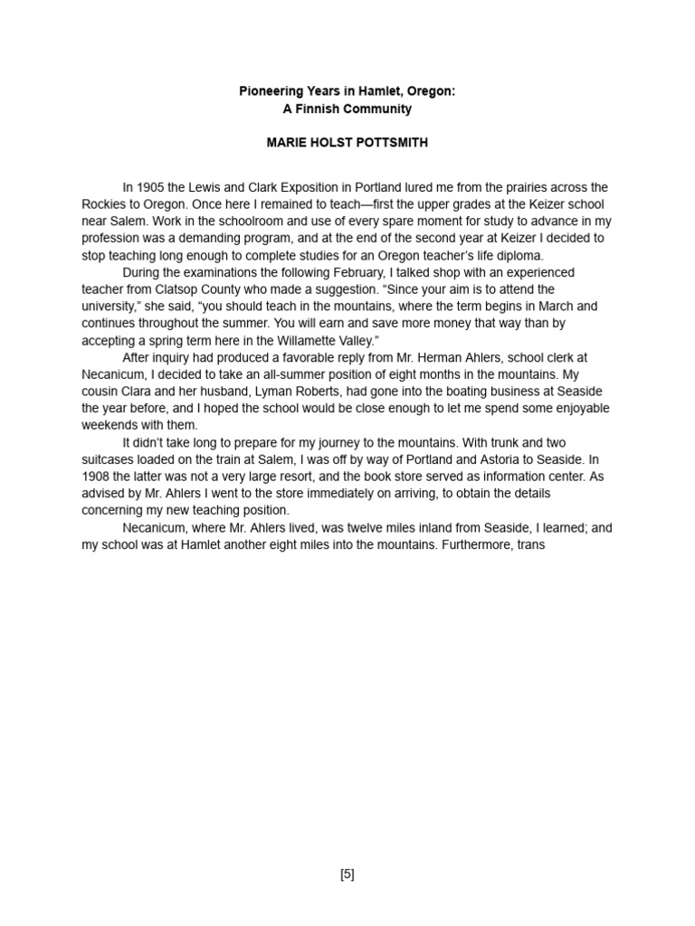 5-7 Pages, Pioneering Years in Hamlet, Oregon - A Finnish Community ...