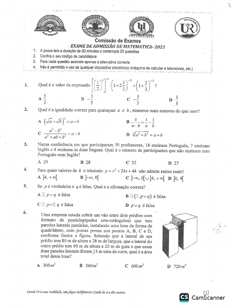 UP - Matematica - 2021 | PDF