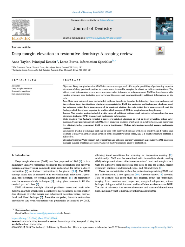 Deep Margin Elevation in Restorative Dentistry - A Scoping Review | PDF | Dental Composite ...