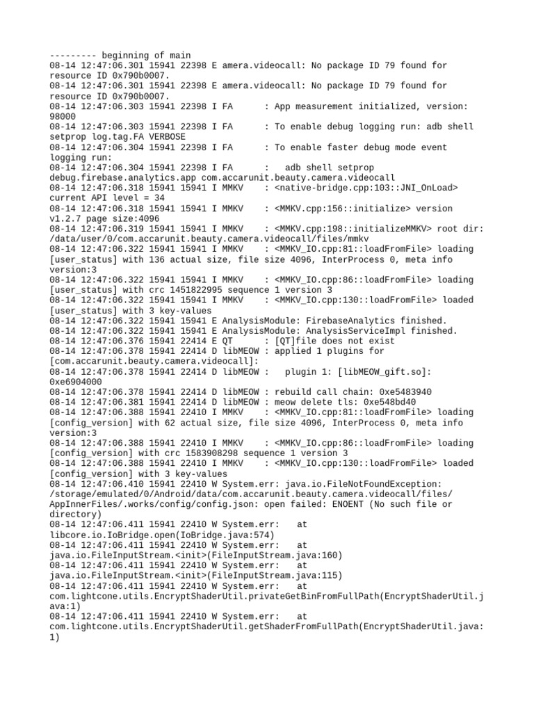 com.accarunit.beauty.camera.videocall_logcat | PDF | System Software | Computer Science