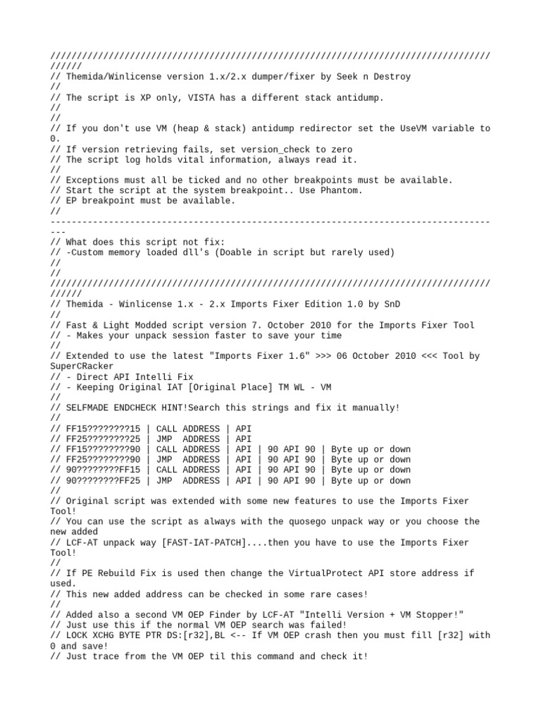 Themida - Winlicense 1.x - 2.x Imports Fixer Edition 1.0 by SND | PDF ...