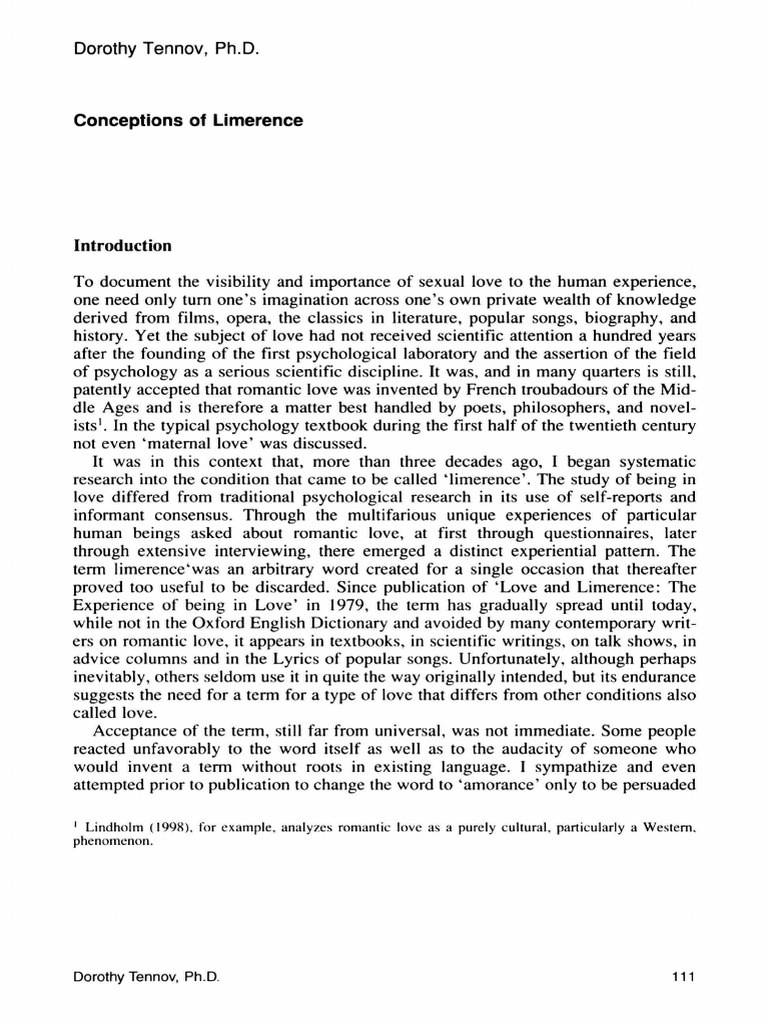 Limerance by Dorothy | PDF | Psychotherapy | Psychology