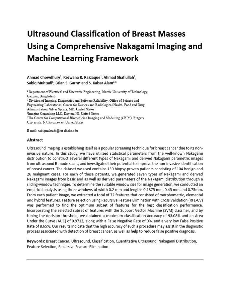 Breast Mass Ultrasound Classification Using Nakagami | PDF ...