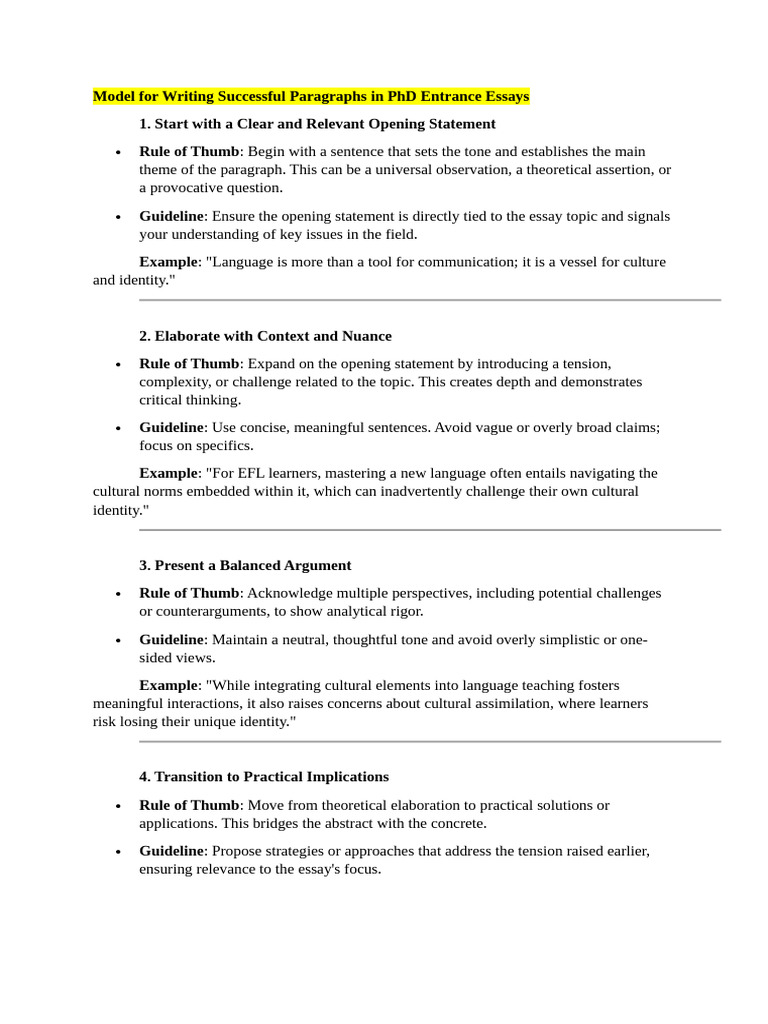 Crafting Effective PhD Essay Paragraphs | PDF | Essays | Critical Thinking