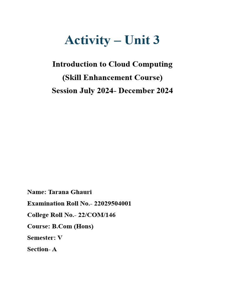 Cloud computing activity - unit 3 (1) | PDF | Databases | Information Technology Management