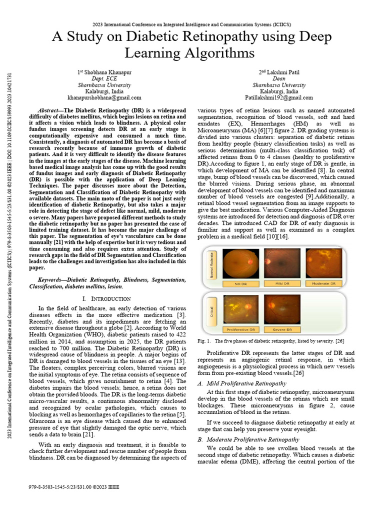A Study On Diabetic Retinopathy Using Deep Learning Algorithms | PDF | Retina | Deep Learning