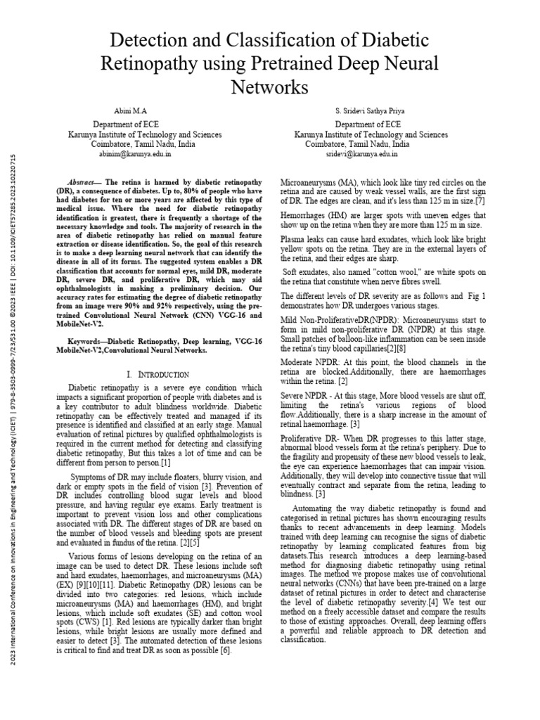 Detection and Classification of Diabetic Retinopathy Using Pretrained Deep Neural Networks | PDF ...