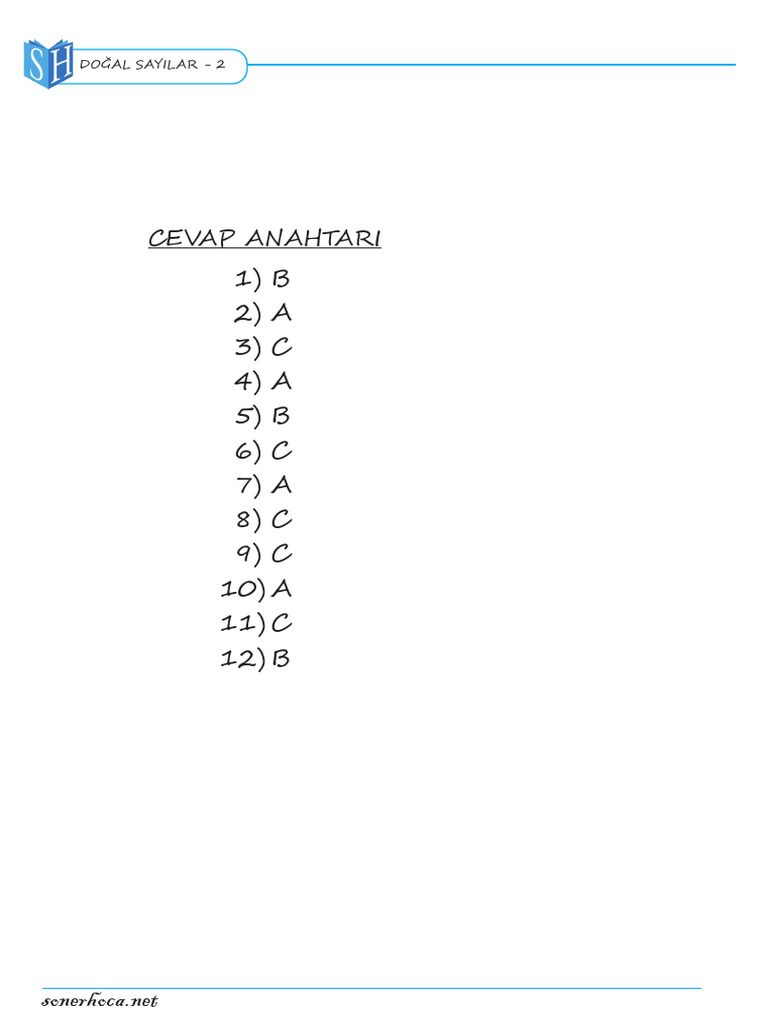 Dogal Sayilar 2 Ortaa Seviye Cevap Anahtari | PDF
