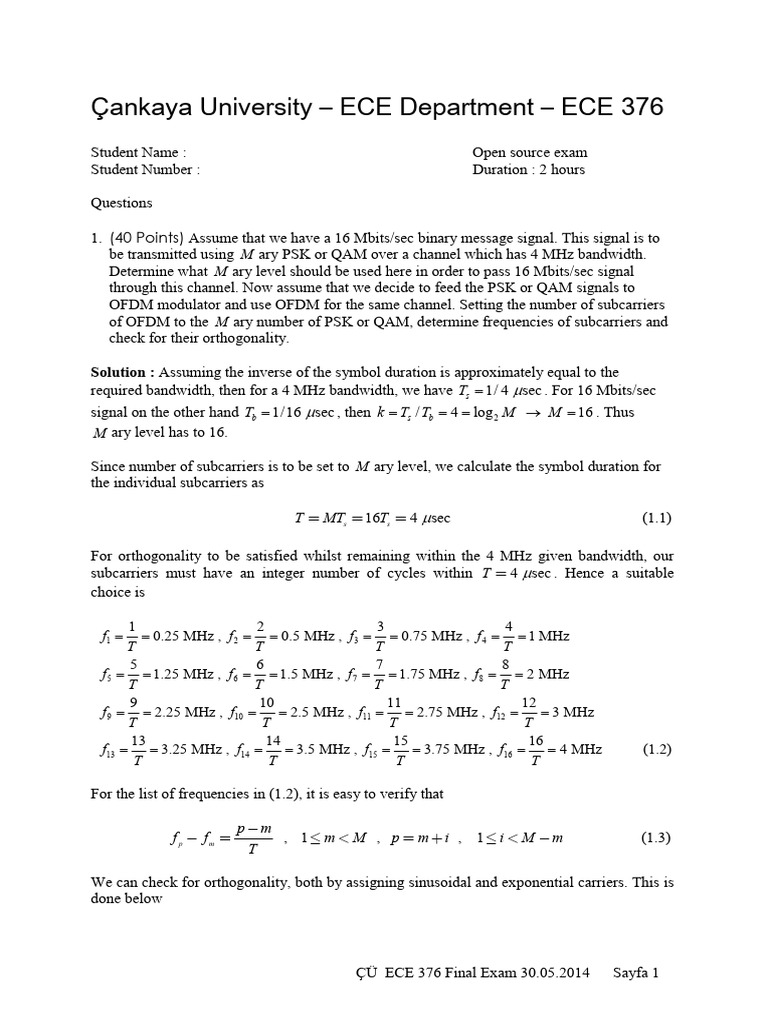 ECE 376_FE-30.05.2014_Solutions | PDF | Orthogonal Frequency Division ...