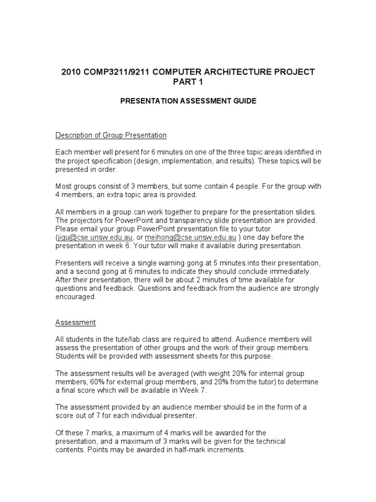 2010 Comp3211/9211 Computer Architecture Project: Presentation Assessment Guide | PDF ...