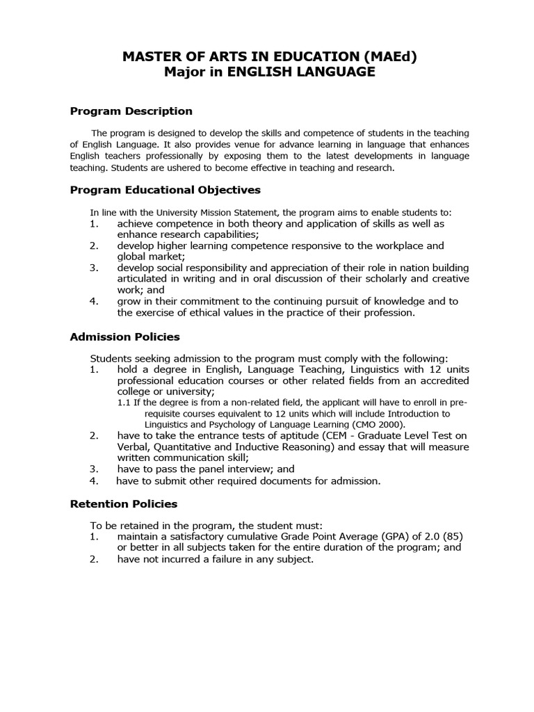 MAEd in English Language Program Overview | PDF