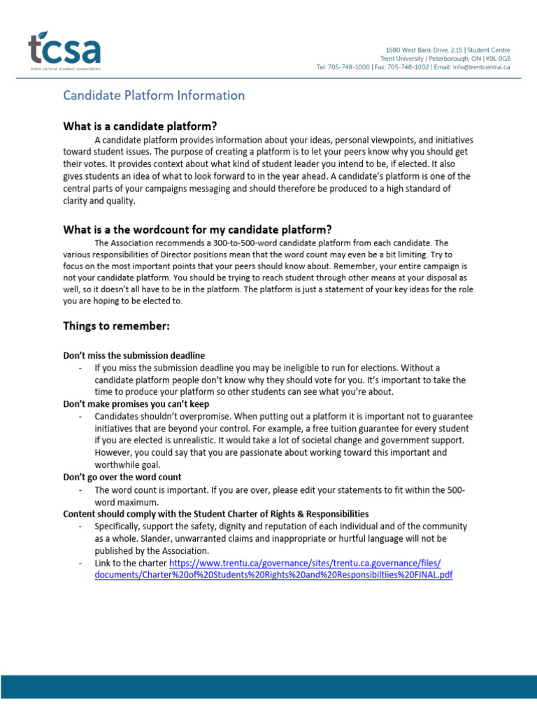 Candidate Platform Guide for Elections | PDF | Experience