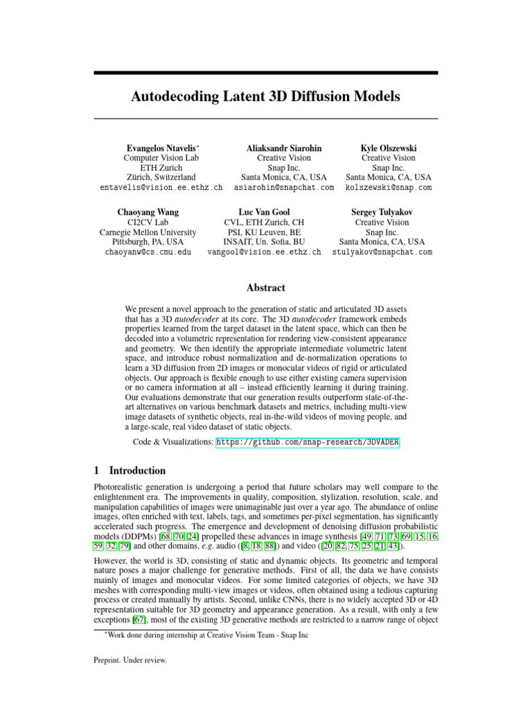 Autodecoding Latent 3D Diffusion Models | PDF | 3 D Computer Graphics