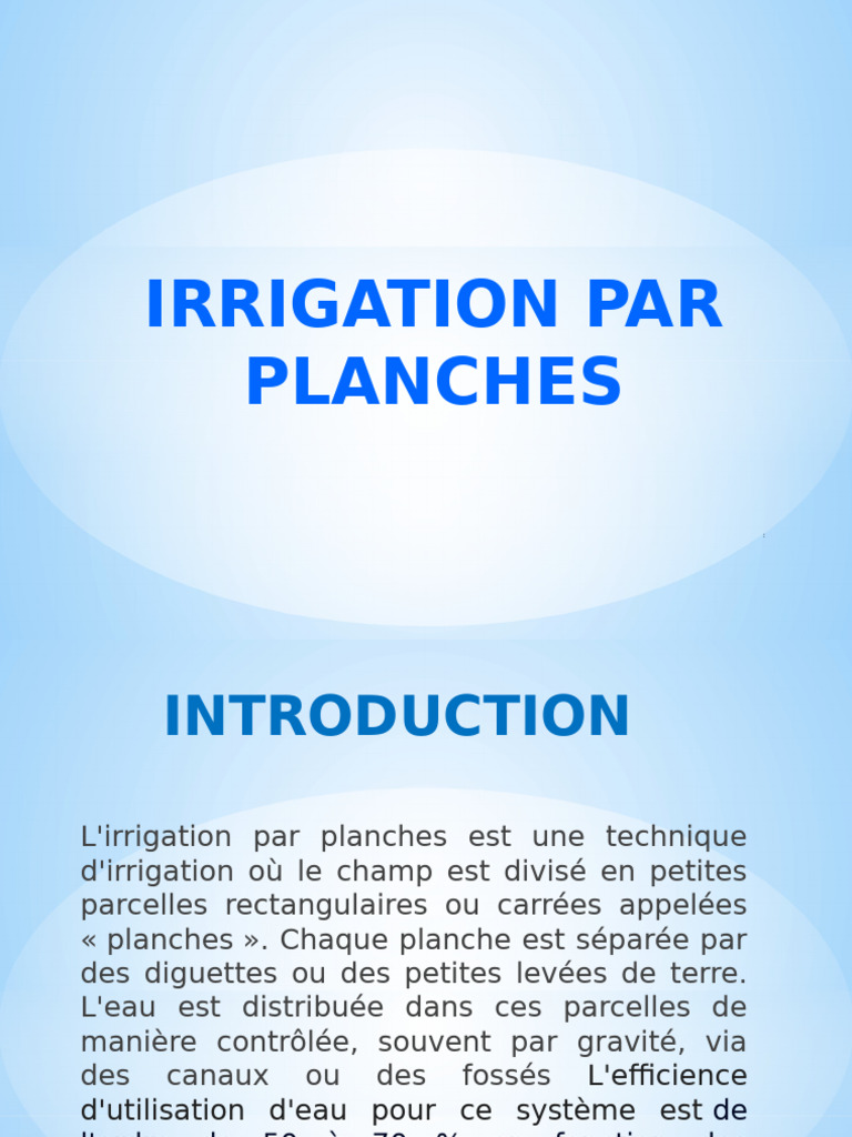 Irrigation Par Planches | PDF | Irrigation | Eau