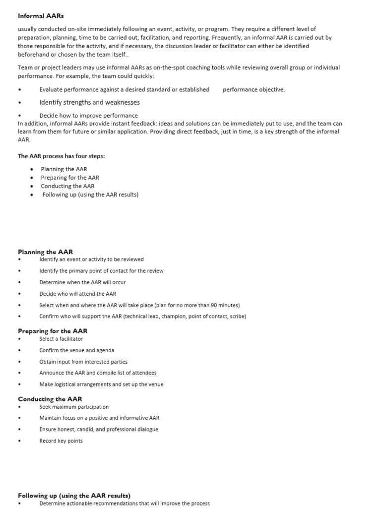 Standared Informal After Action Review - AARs | PDF