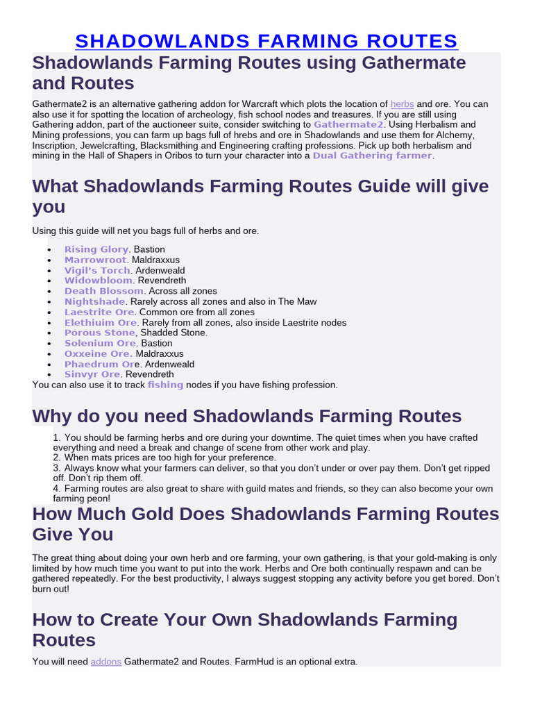 Shadowlands Farming Routes Guide | PDF