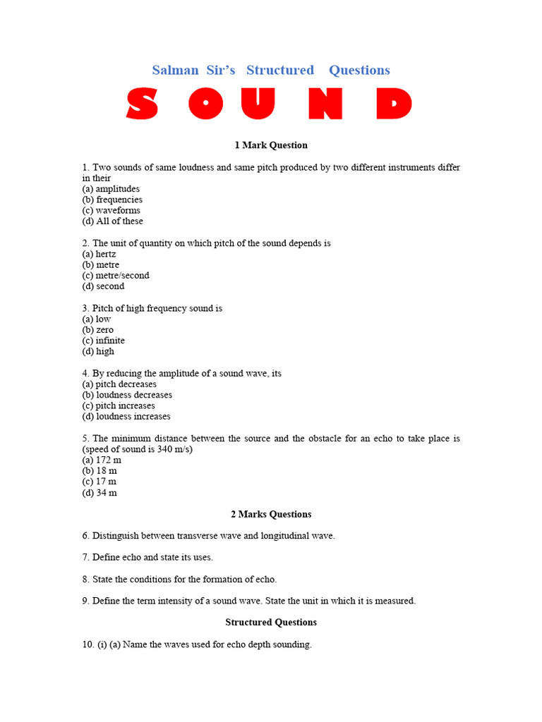 Sound - Structured Questions | PDF