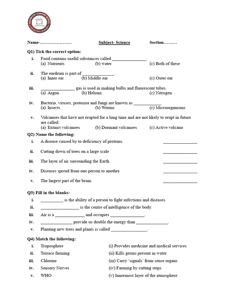Grade 5 Science Worksheet 2 | PDF | Microorganism | Ear