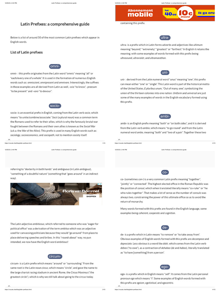 Latin Prefixes - A Comprehensive Guide | PDF | English Language | Latin