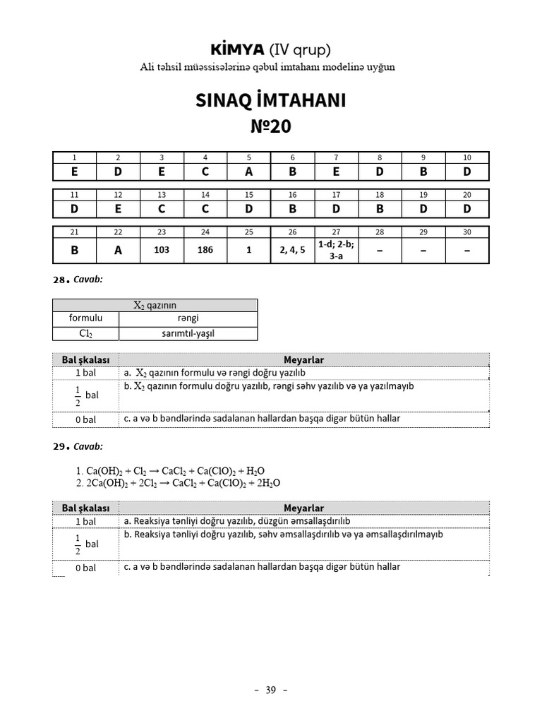 Kimya Qrup 4 AZ Sinaq 20 | PDF