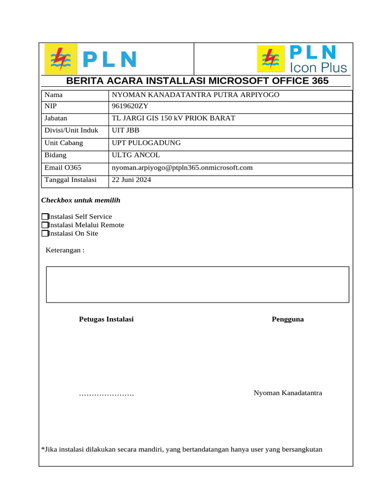 Berita Acara Installasi Office 365 | PDF