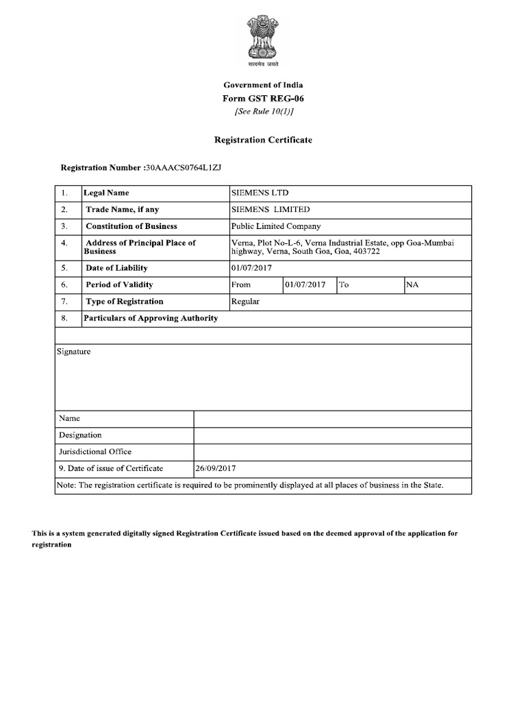7.GST Certificate (GOA) | PDF