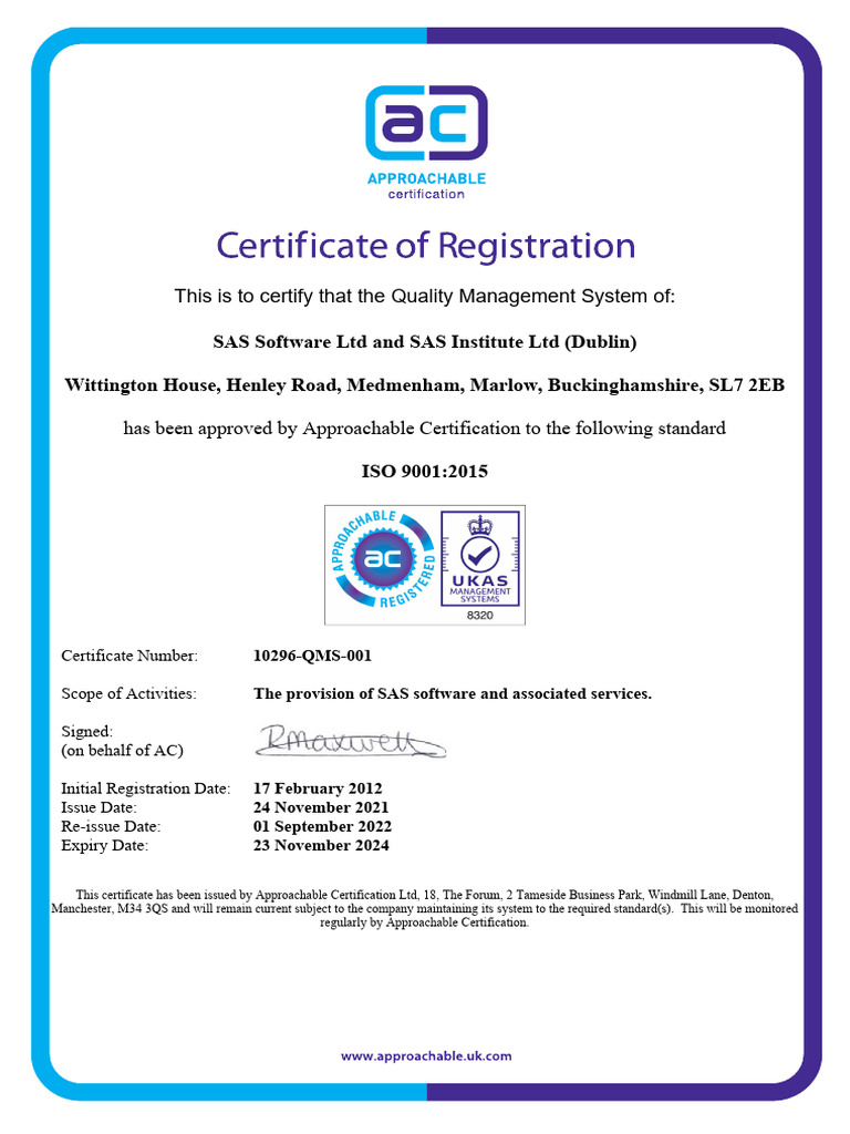 Sas Iso 9001 Certificate 2021 2024 | PDF