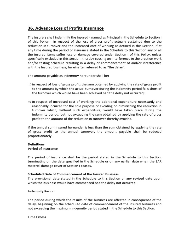 Engineering - Advance Loss of Profits Insurance | PDF | Insurance ...