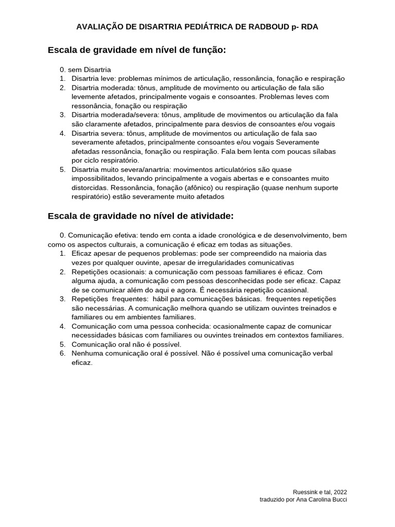 Escala de Gravidade Disartria R - PDA | PDF