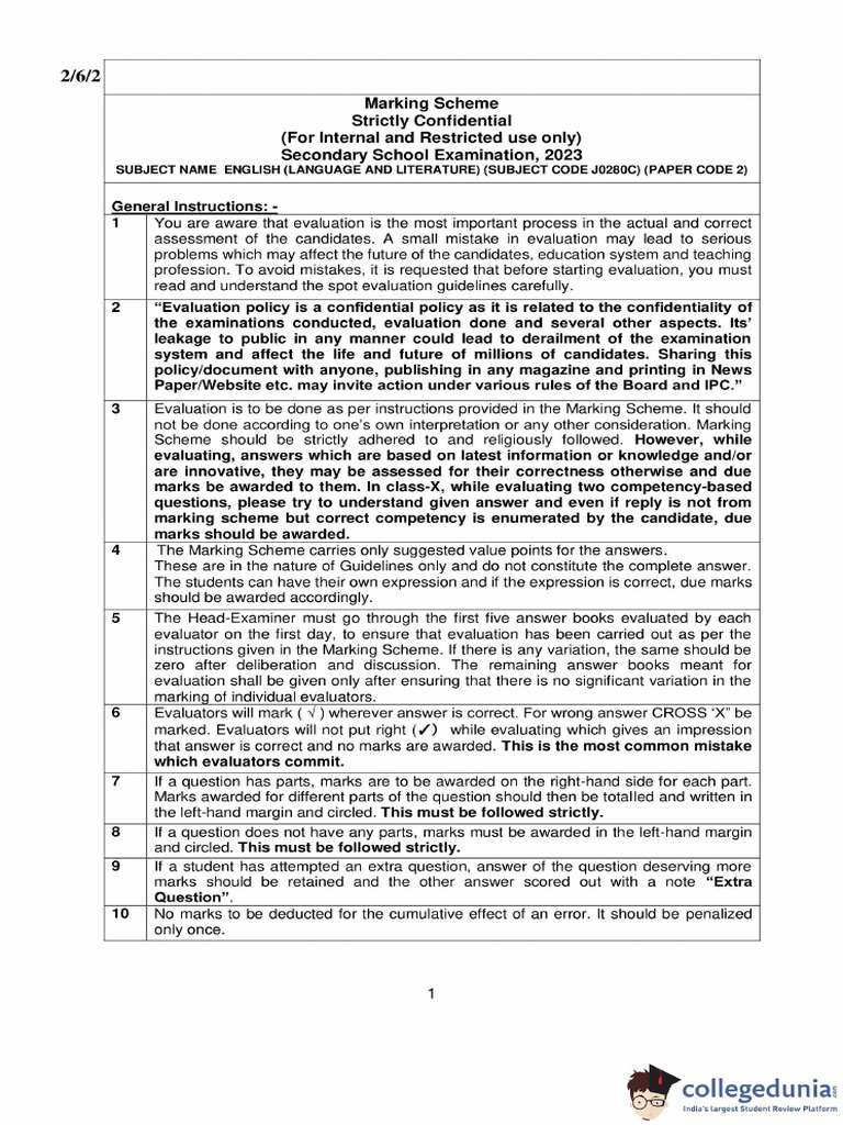 CBSE CLass 10 English Literature Answer Key 2023 Set 2 2 6 2 | PDF