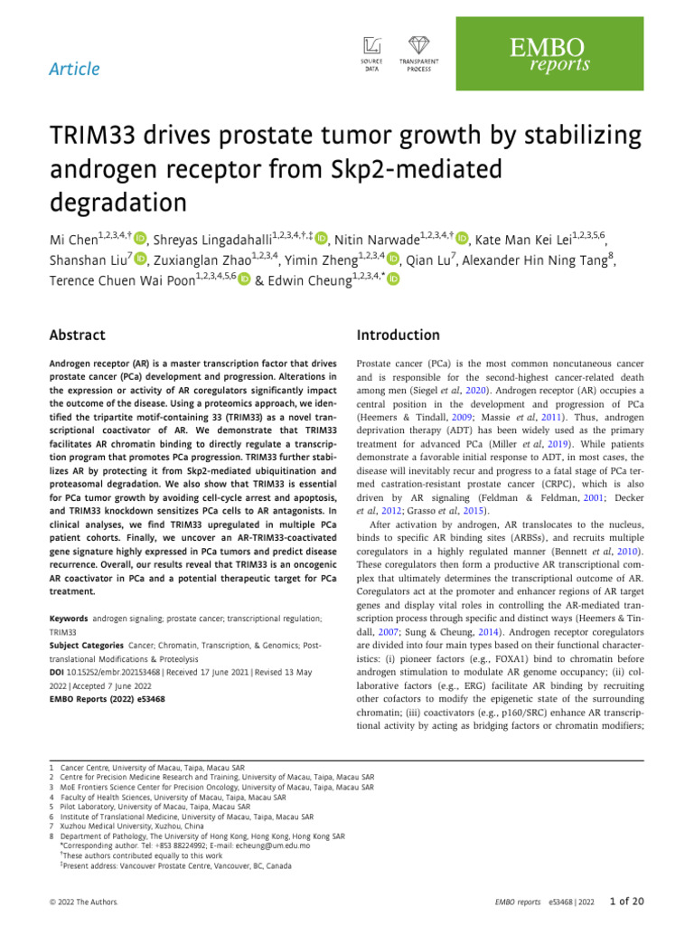 2022 TRIM33 Drives Prostate Tumor Growth by Stabilizing Androgen ...