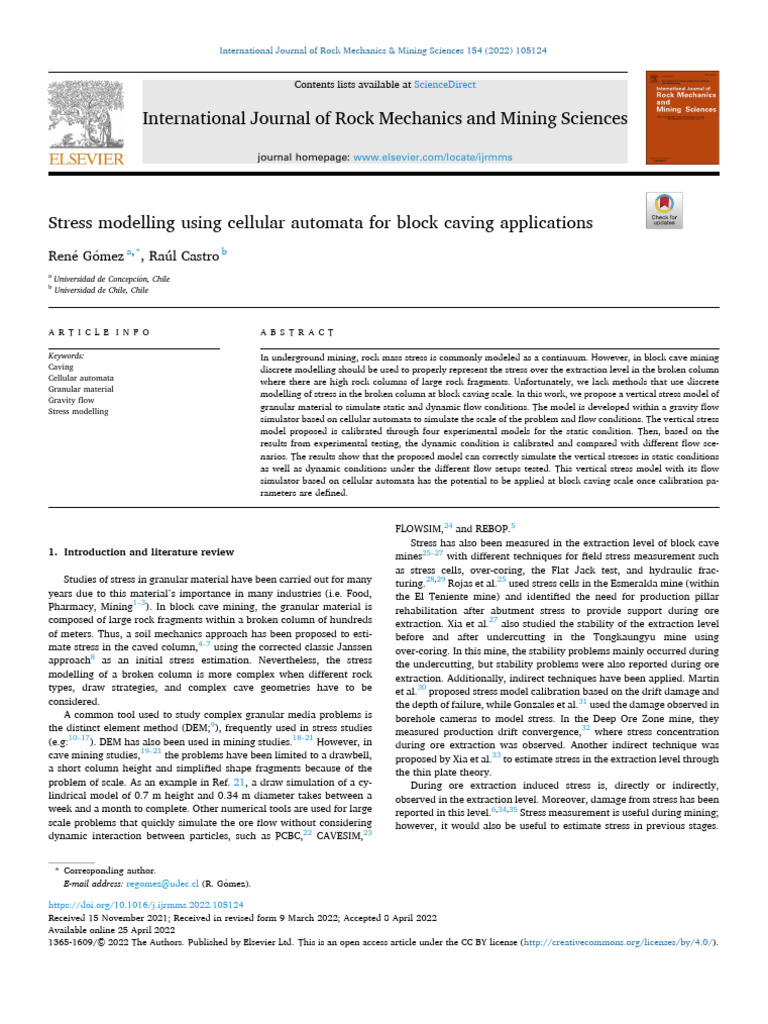 2022_Stress modelling using cellular automata for block caving applications | PDF | Mining ...