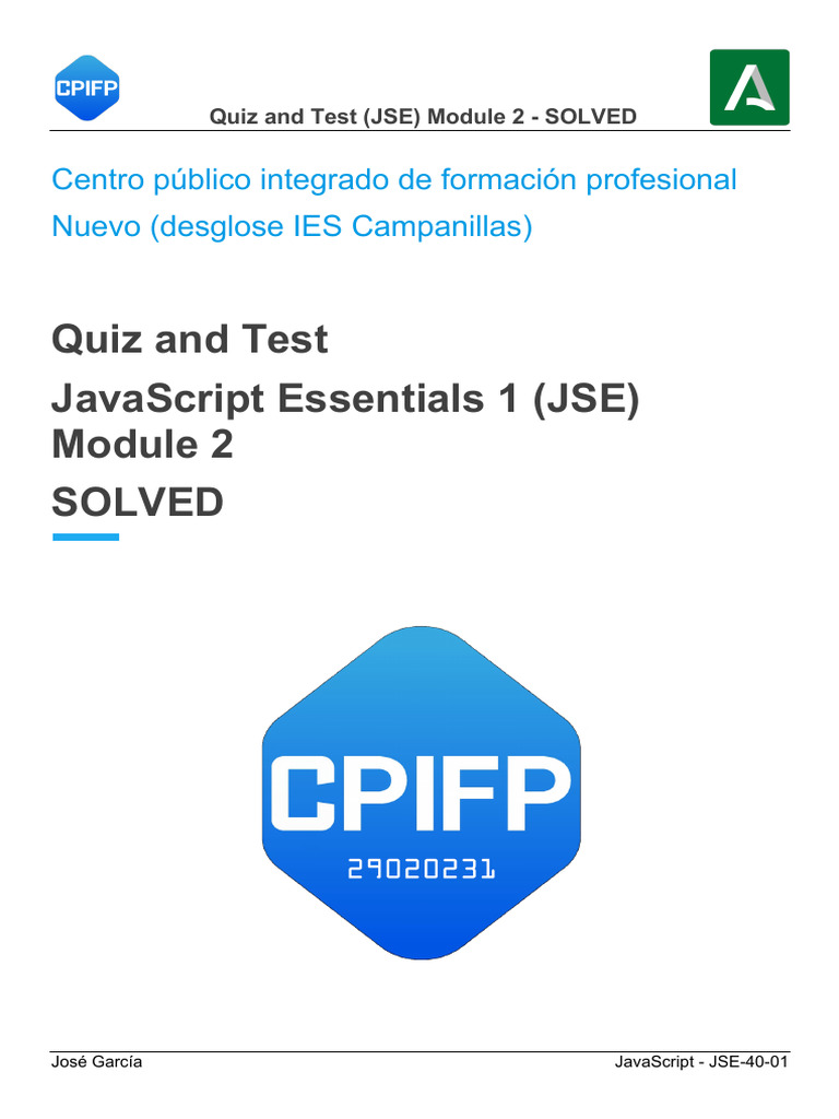 Quiz and Test Module 2-SOLVED | PDF | Boolean Data Type | Java Script