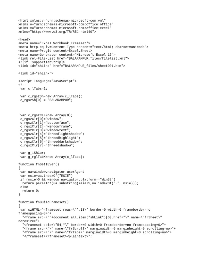 Excel Sheet Frameset Script | PDF
