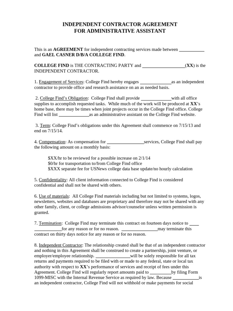 Administrative Assistant Services Agreement | PDF | Employment | Insurance