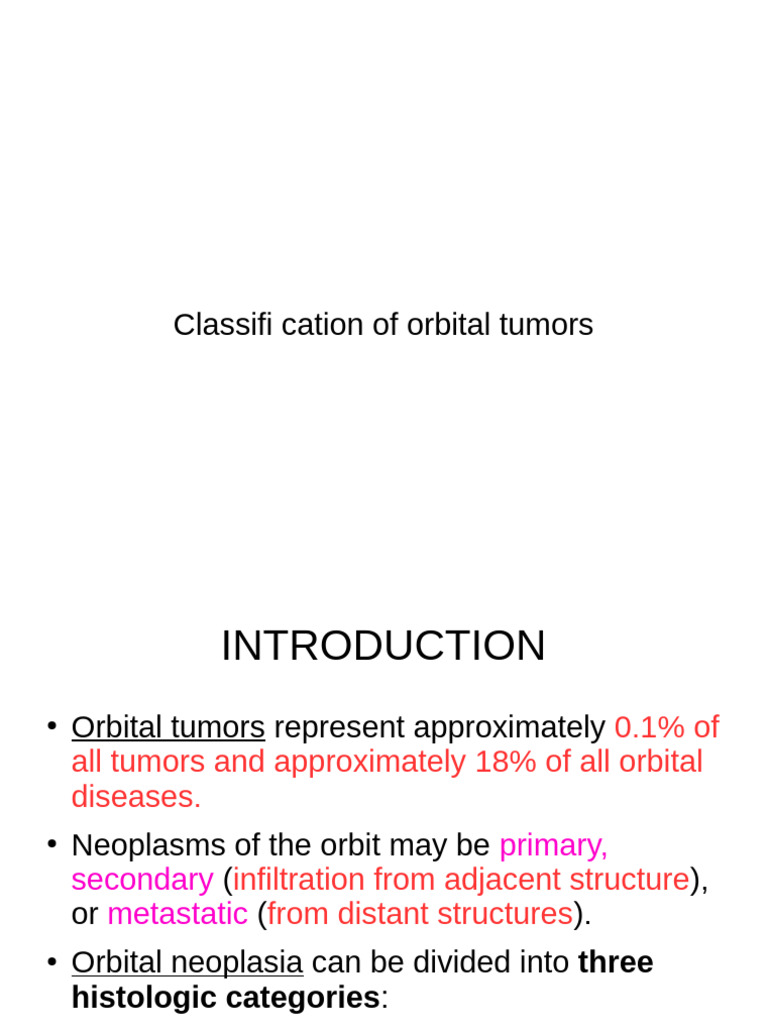 Orbital Tumors: Classification Overview | PDF | Neoplasms | Metastasis
