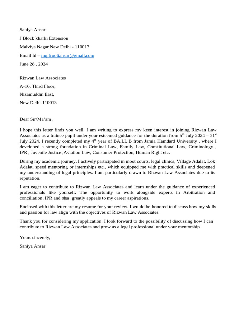 Cover Letter Internship | PDF