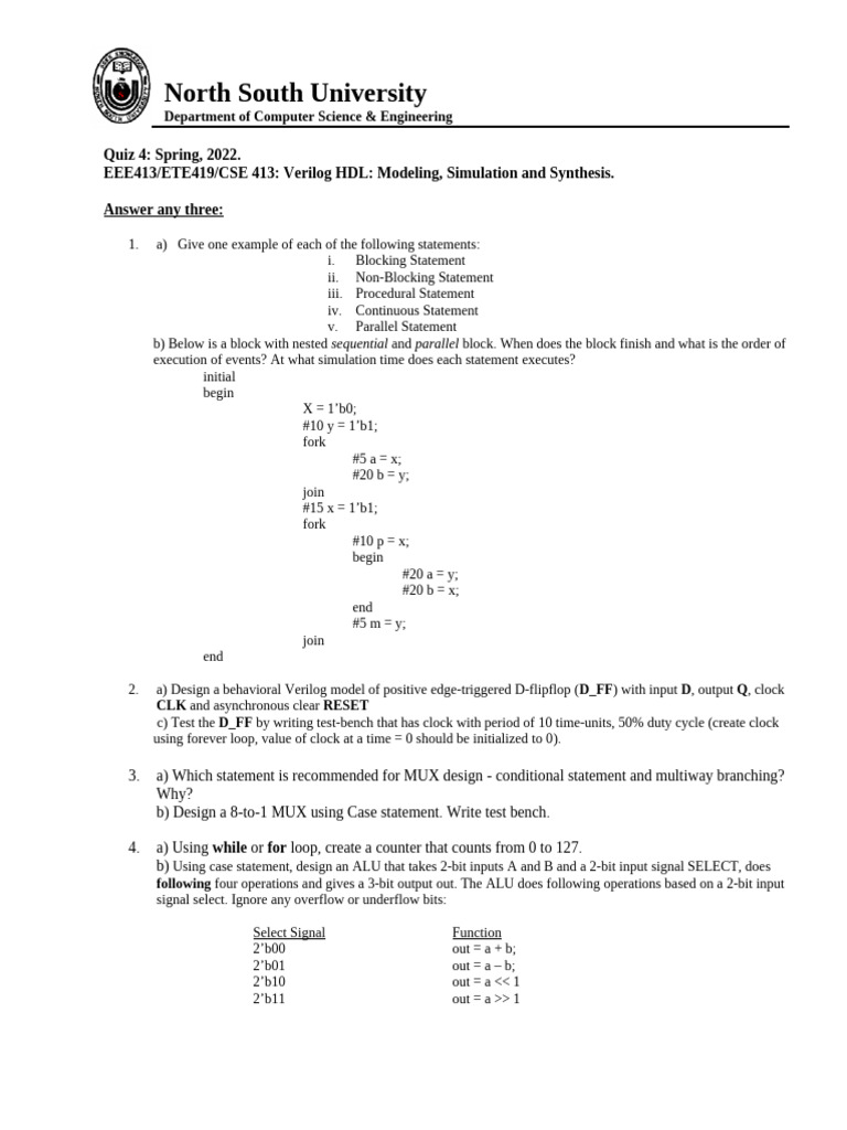 Quiz 4 - Behavioral | PDF | Electronic Engineering | Computer Programming