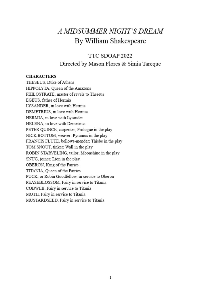 A Midsummer Night's Dream SDOAP Script | PDF | A Midsummer Night's Dream