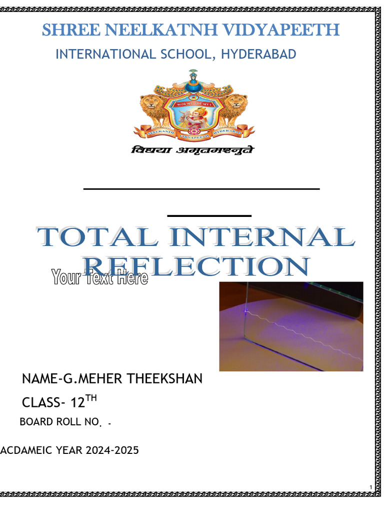 Total Internal Reflection Meher Phy | PDF | Refraction | Reflection (Physics)