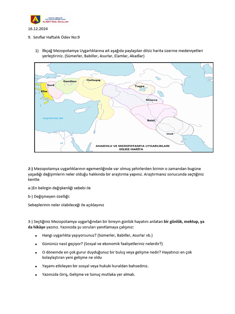 Tarih Haftalık Ödev Mezopotamya Uygarlıkları | PDF