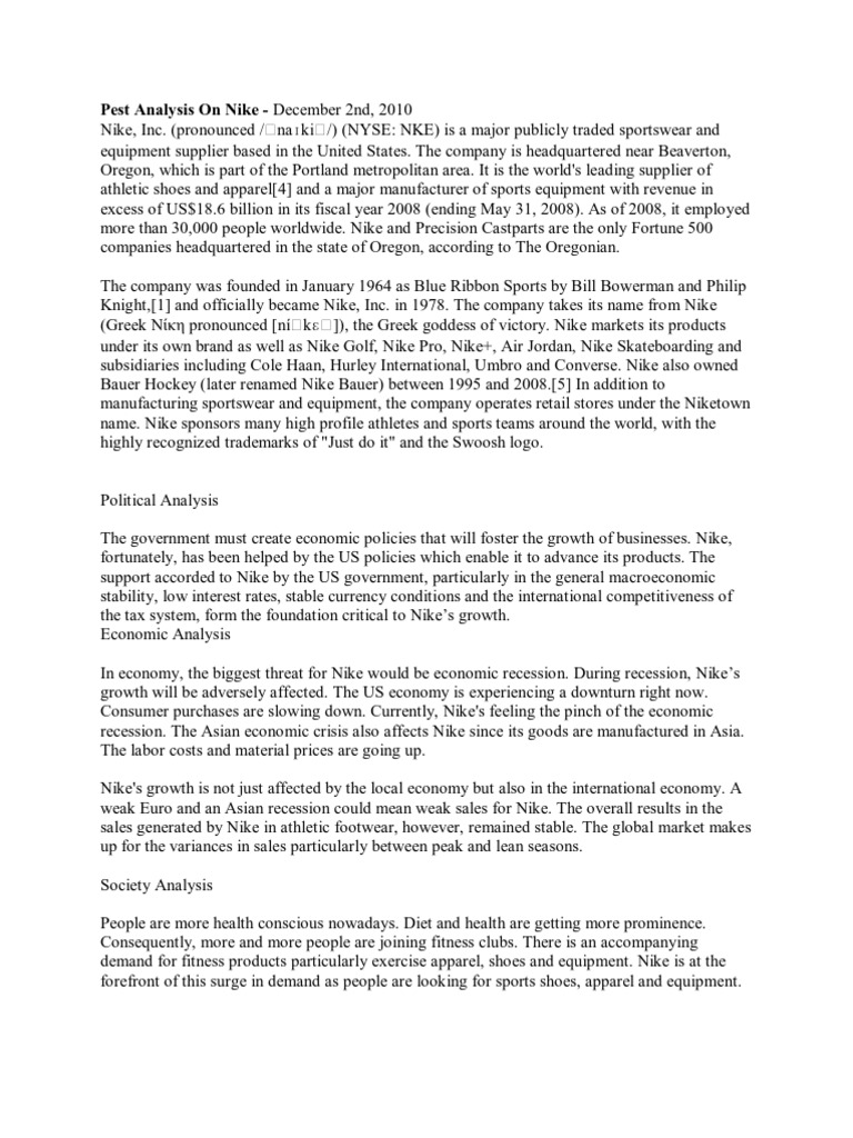 Pest Analysis On Nike | PDF | Business