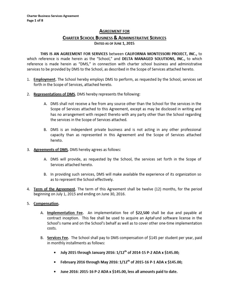 Charter School Services Contract | PDF | Insurance | Payroll