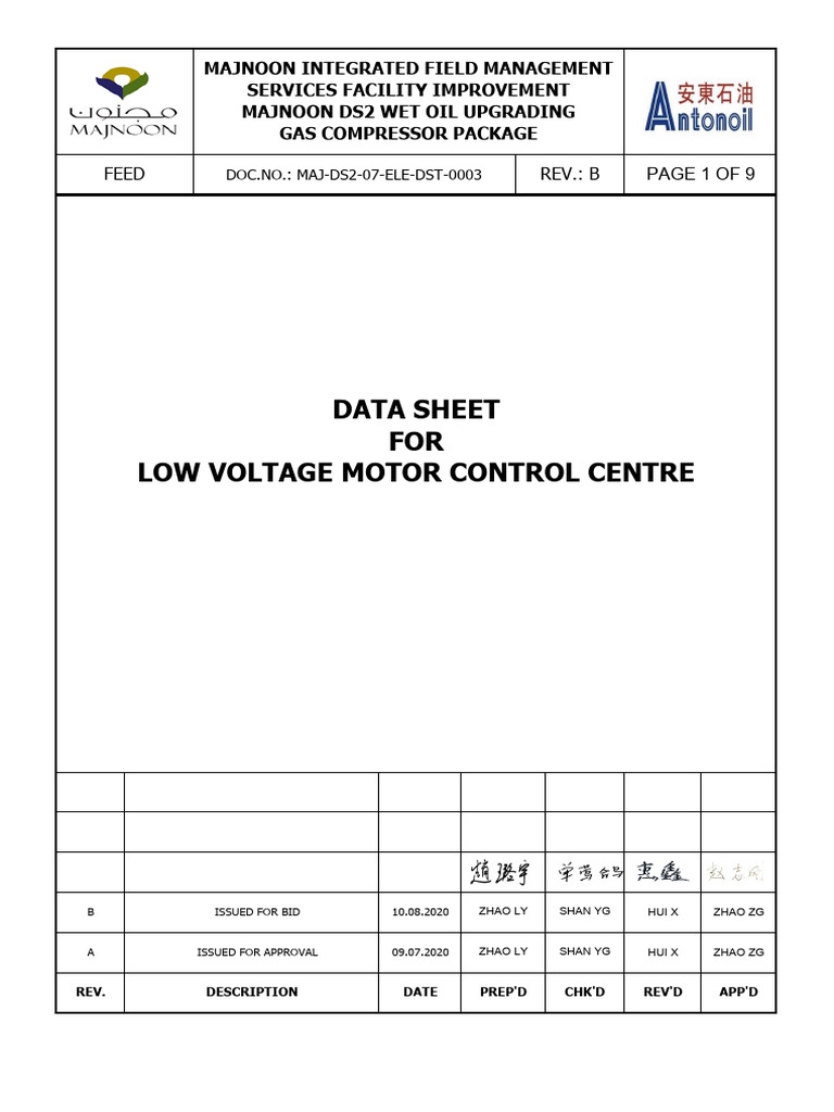 MAJ-DS2-07-ELE-DST-0003 - B Data Sheet For Low Voltage Motor Control ...