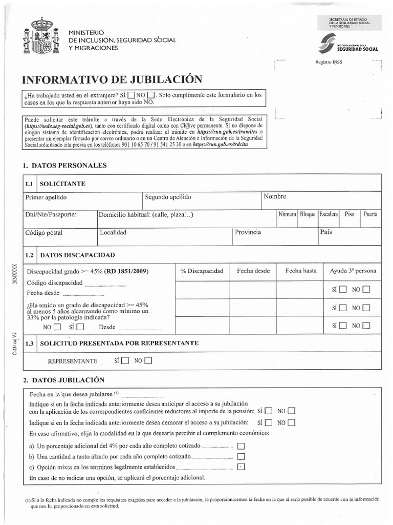 Informativo de Jubilación Modelo Inss | PDF