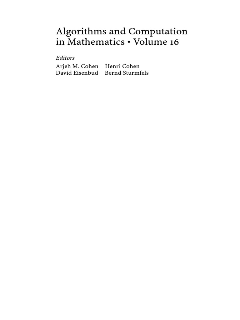 Algorithms and Computation in Mathematics - Wolfram Decker, Christoph Lossen - (330) | PDF ...