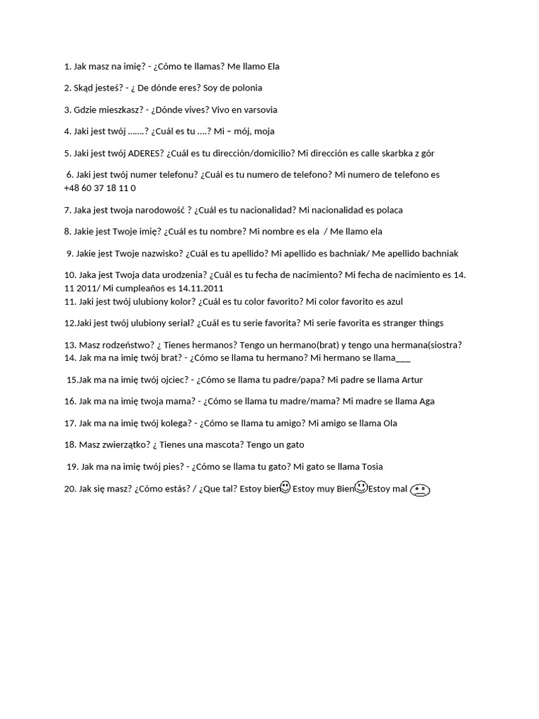 Hiszpanski Me Lamo Ela | PDF