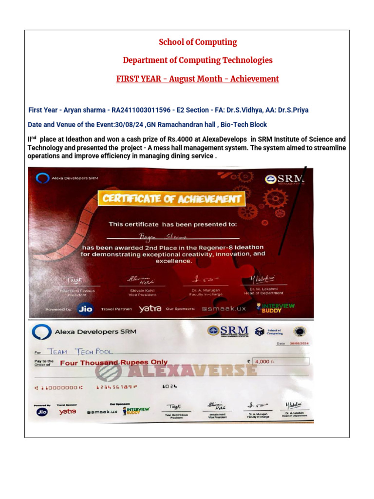 August Spetember Month Achievers | PDF